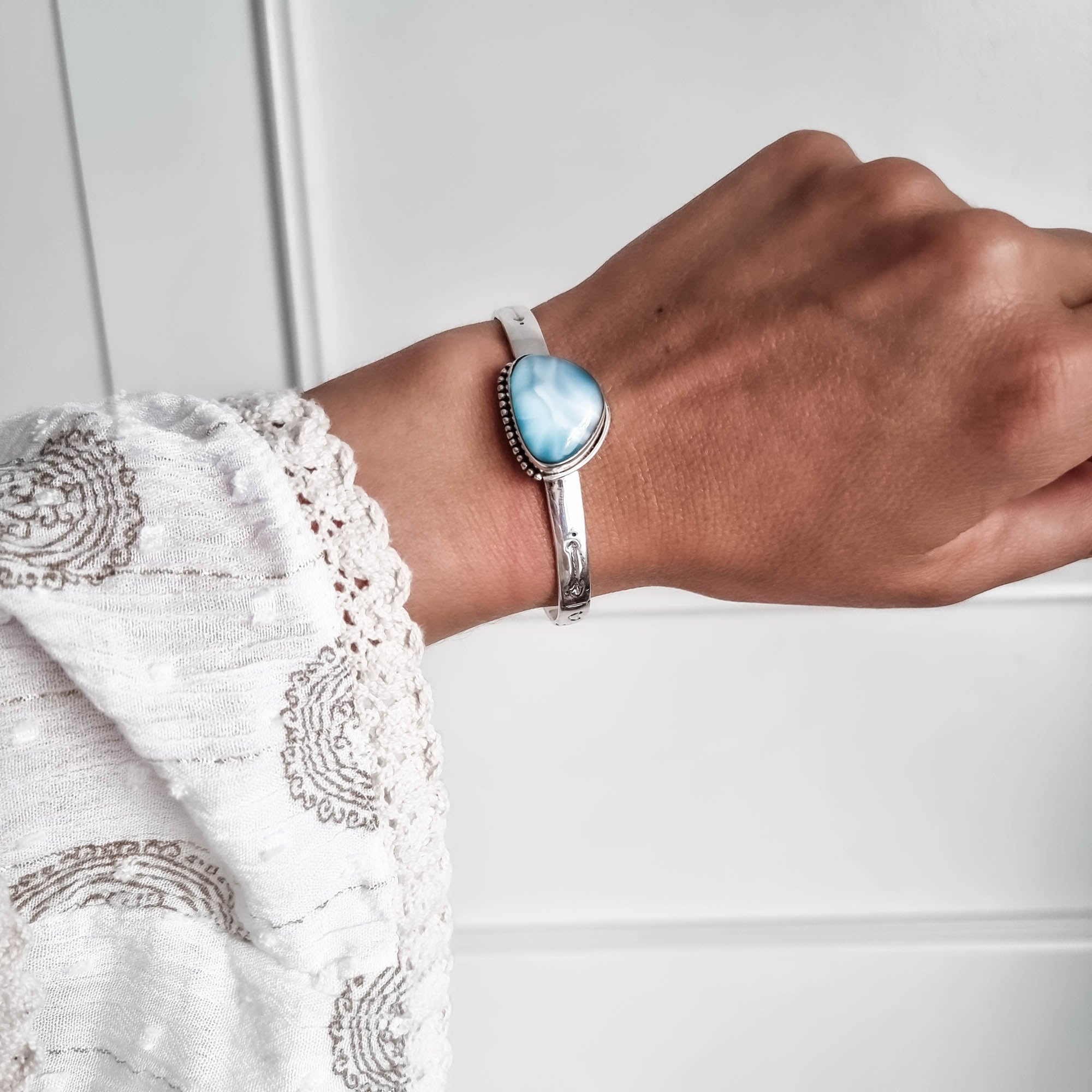 Saona Silver Cuff Bangle with Larimar DORSYA